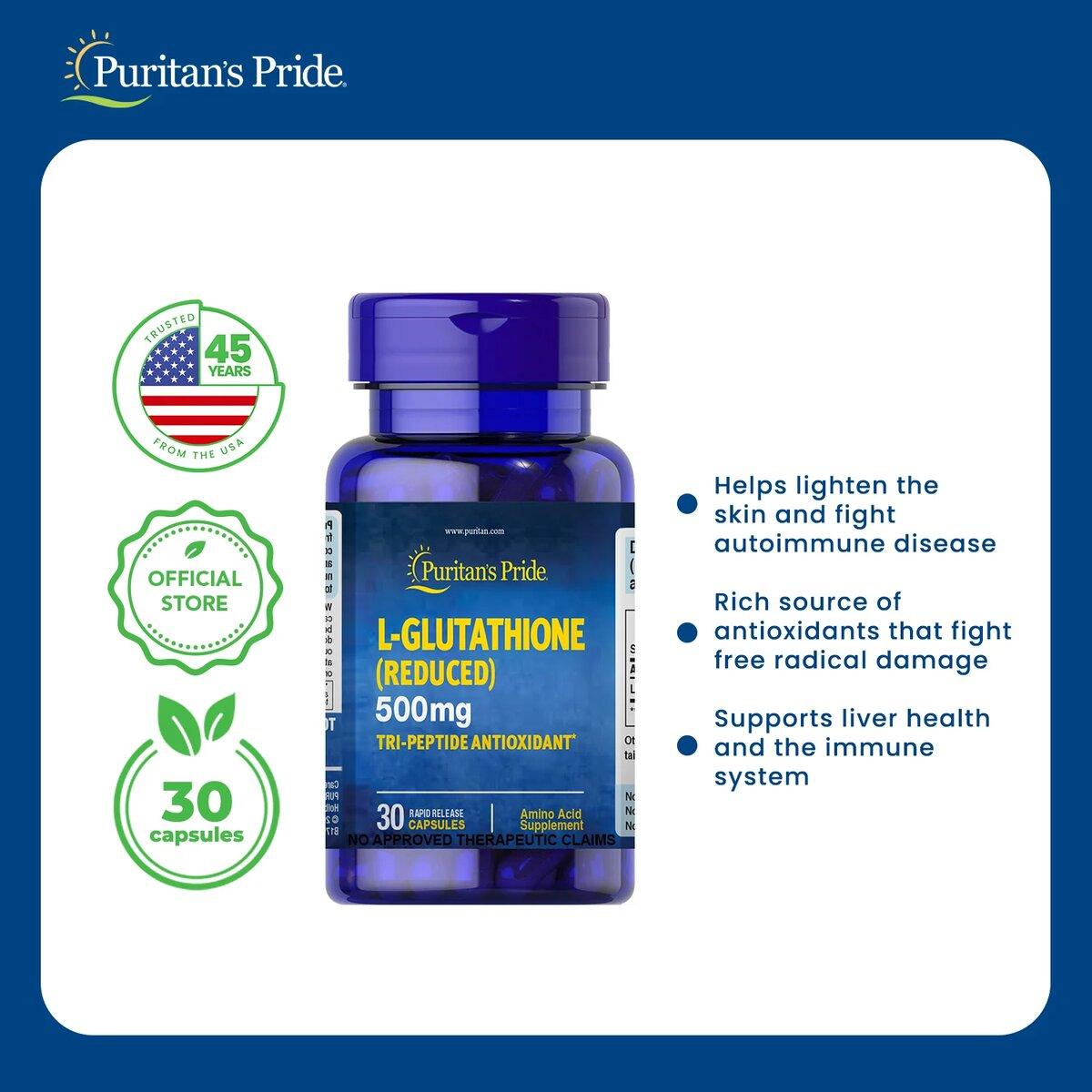 Puritan's Pride L-Glutathione 500mg, 30 Capsules - Asset Pharmacy